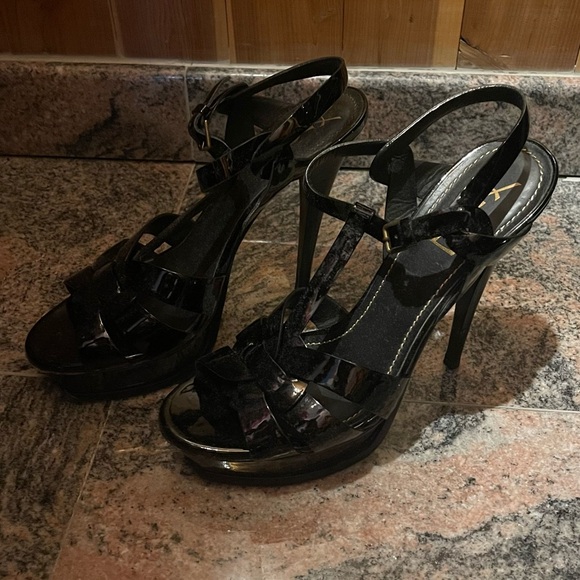 Yves Saint Laurent | Shoes | Ysl Tribute Patent Leather Heel Black ...